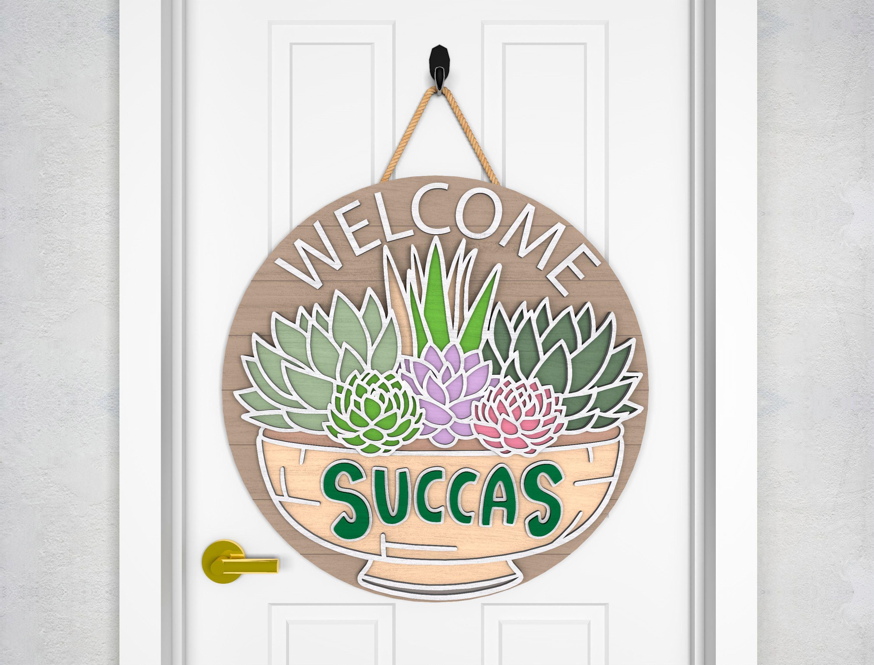 Succulent Round Sign SVG, Succulent Svg, Cactus Welcome Sign Svg ...