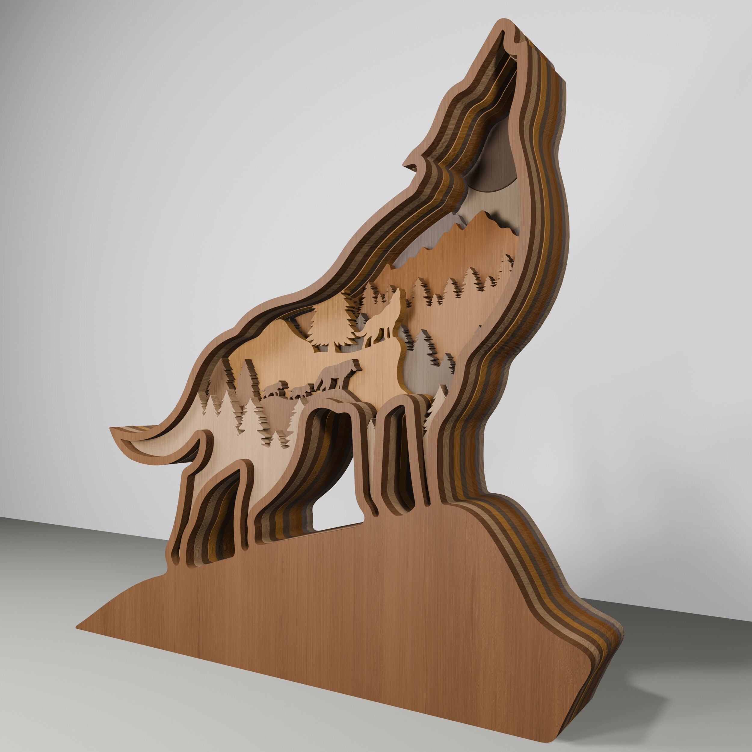 Multilayer Wolf Scene Art Svg, 3D Layered Wolf Art Svg, Wolf Svg, 9 ...