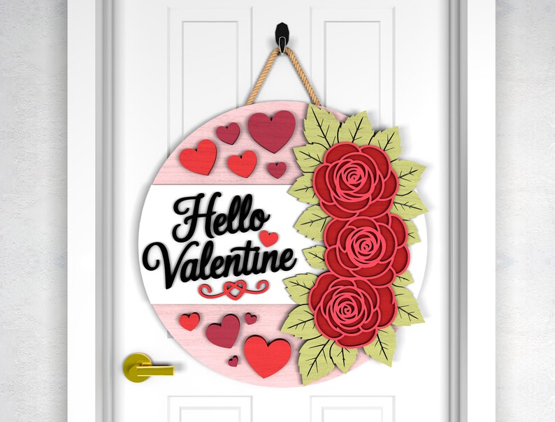 Happy Valentines Day Door Hanger SVG Bundle, Heart Welcome Sign Laser ...