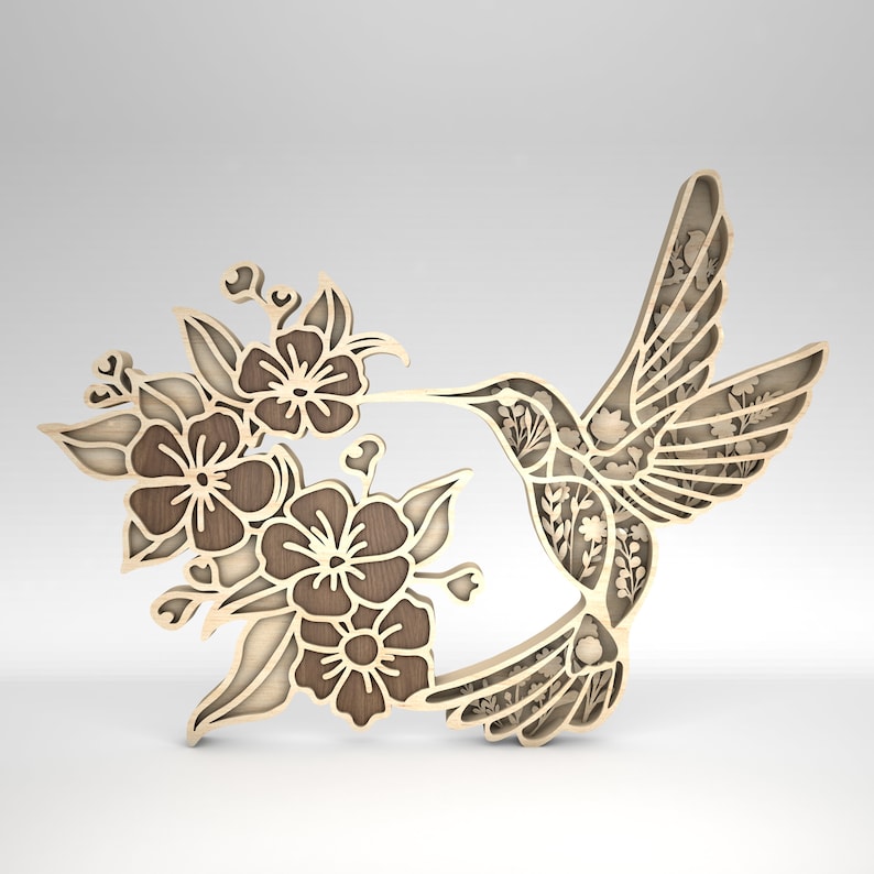 Multilayer Hummingbird With Flowers Art Svg, Hummingbird Svg, 7 Layer ...