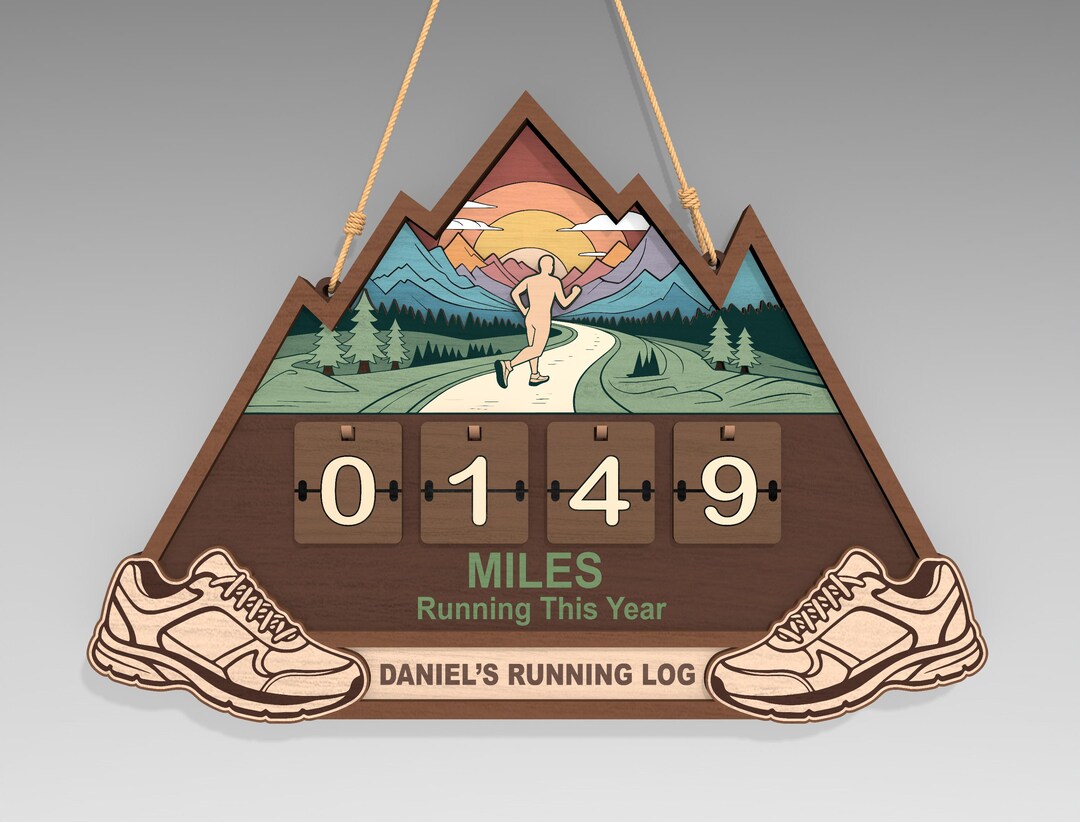 Miles Run This Year Tracker Sign Laser Cut, Personalized Running Log ...