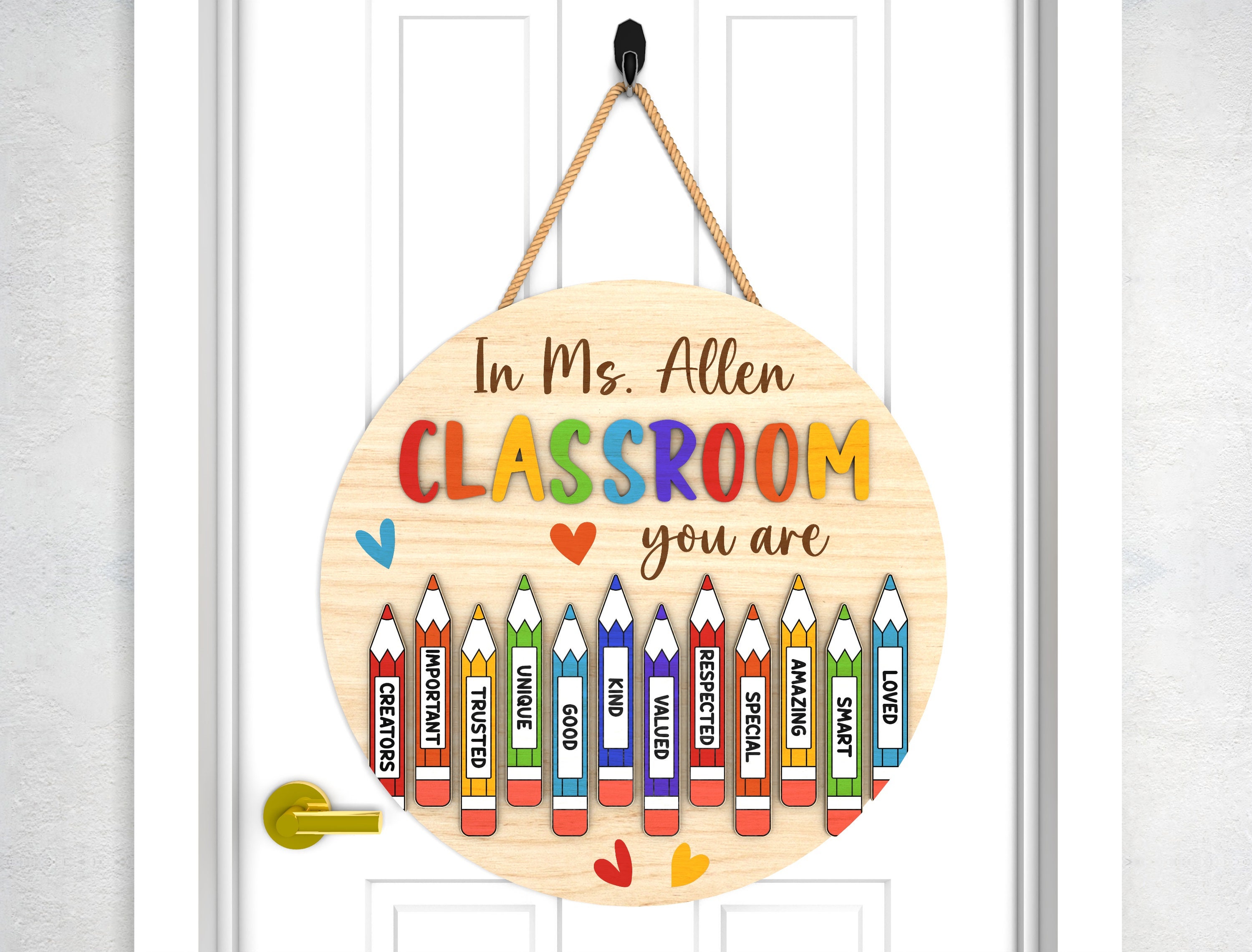 Personalized Pencil Teacher Round Door Sign SVG, Gift for Teacher ...