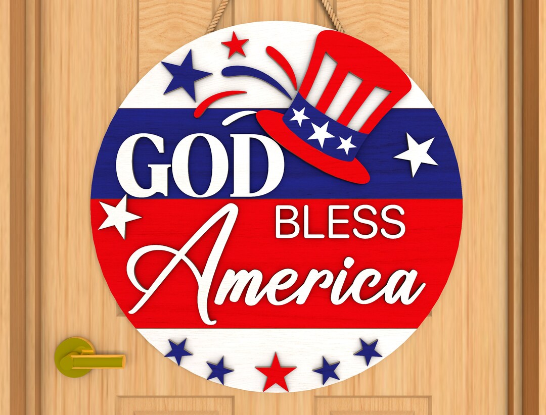 God Bless America Door Sign Svg, Uncle Sam Hat Welcome Sign Svg ...