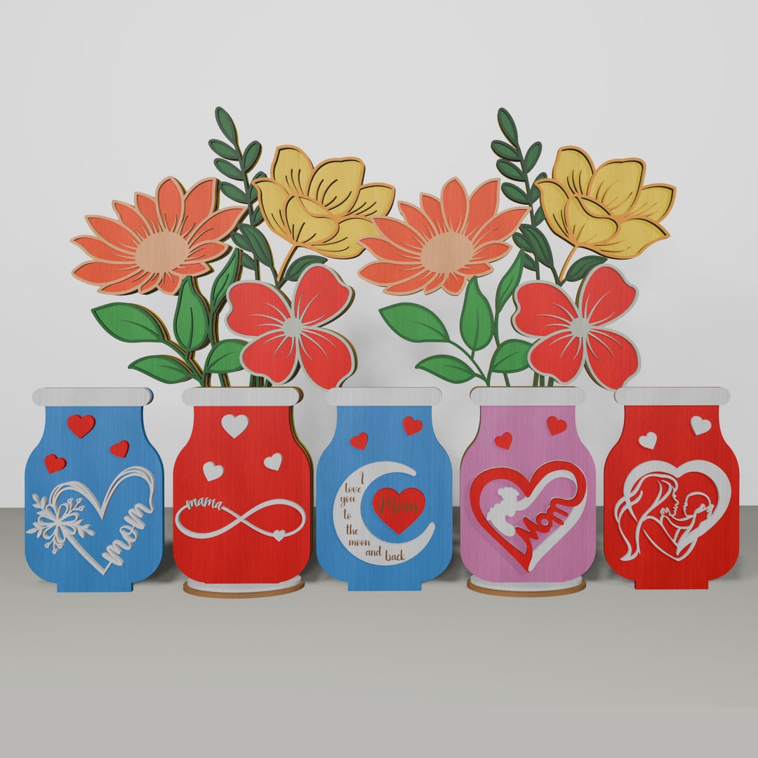 Mothers Day Flowers & Vase With Stand SVG, Gift for Mom, Mothers Day ...