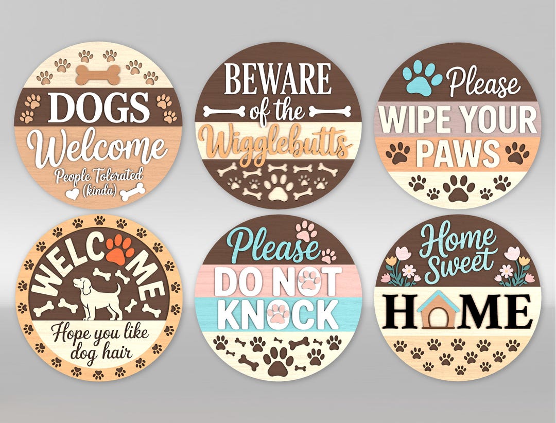 Dog Welcome Sign SVG Bundle, Funny Pet Quote Round Door Hanger Svg,home ...