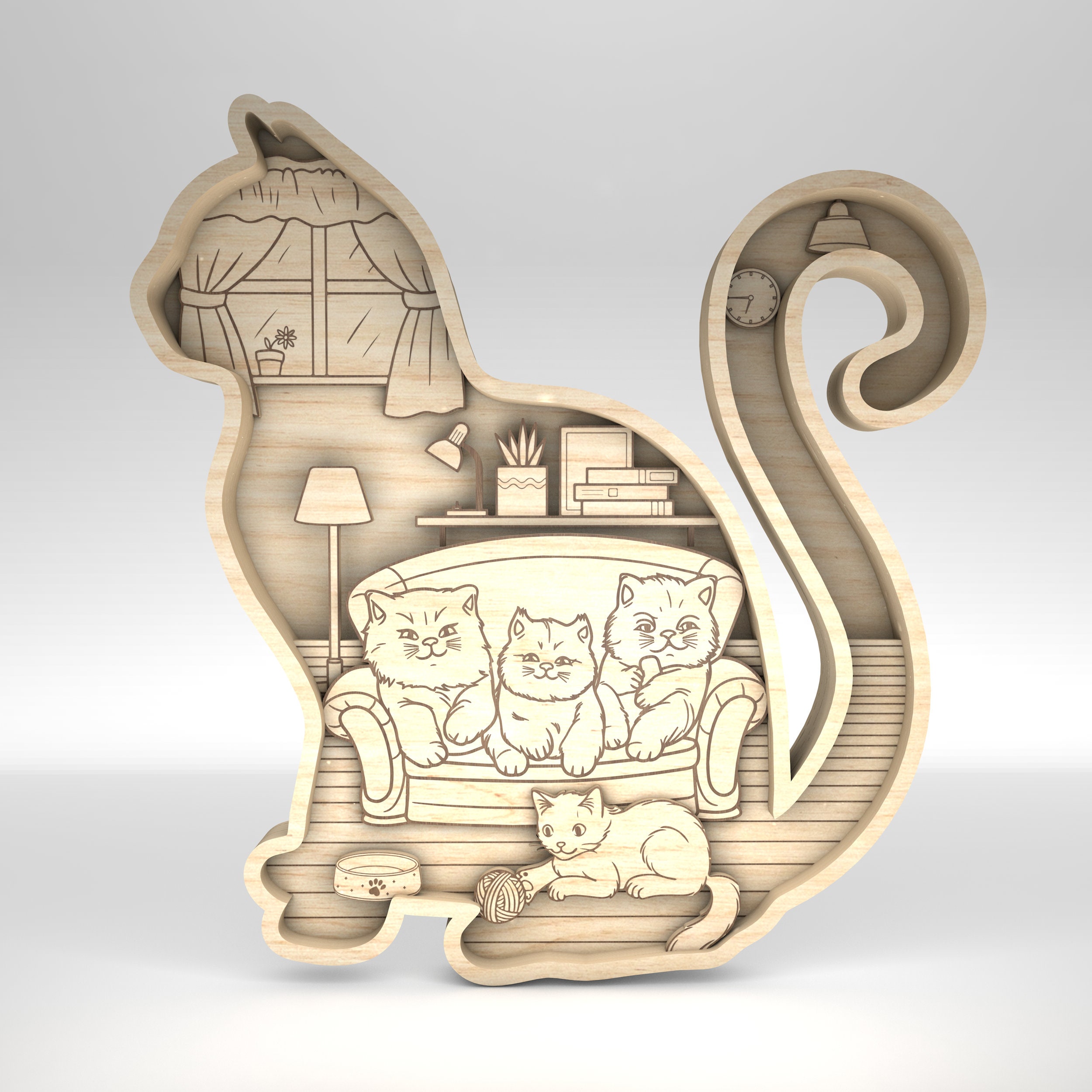 Multilayer Cat Scene Art Svg, 3D Layered Kitty Art Svg, Cute Cat Svg, 7 ...