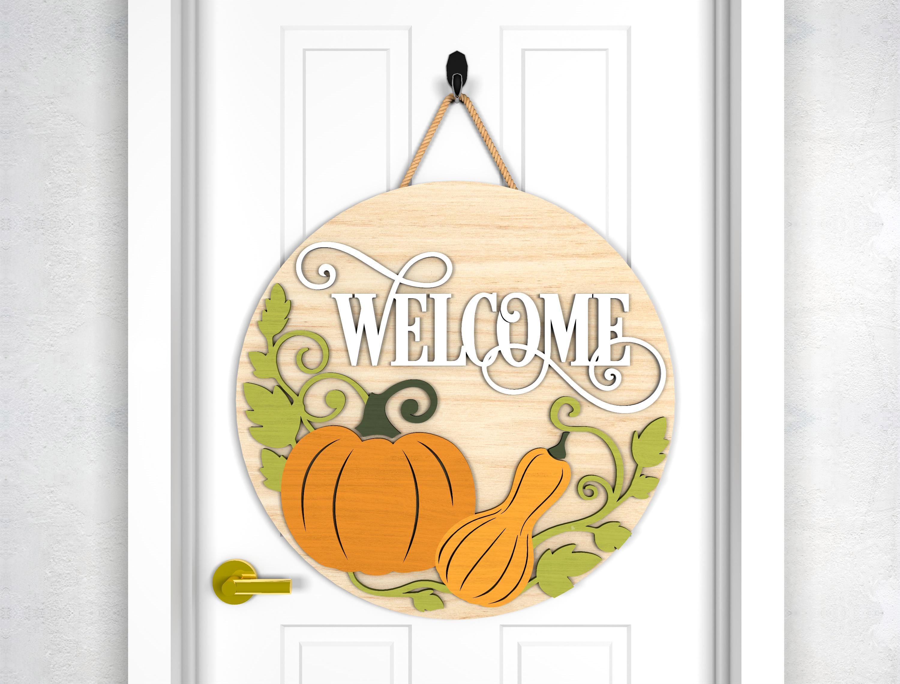 Fall Thanksgiving Door Sign SVG Bundle, Pumpkin Turkey Gnome Round Sign ...
