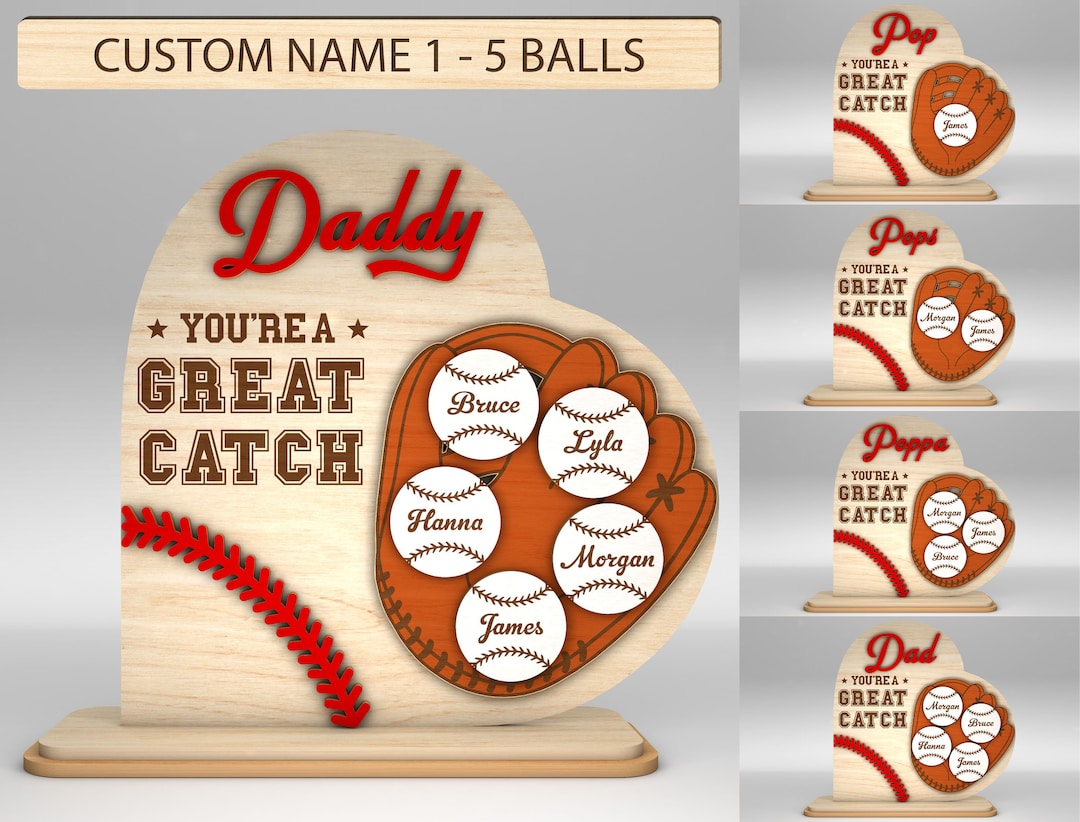 Personalized Daddy Great Catch Heart Sign SVG, Baseball Dad Sign Svg ...