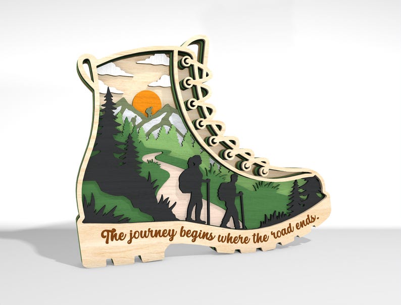 Multilayer Hiking Boot Svg,the Journey Begins Quote Layered Hiking ...