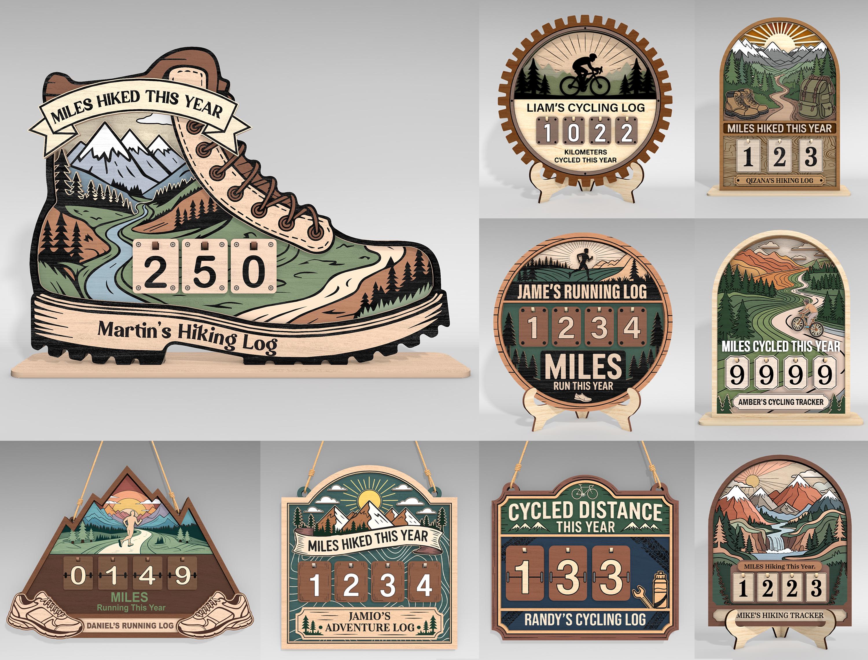Adventure Mileage Tracker Sign SVG Bundle, Personalized Hiking, Running ...