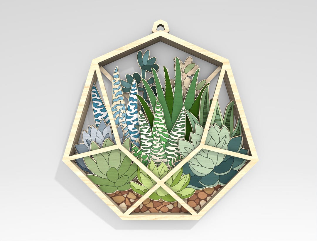 3D Multilayer Succulents Terrarium Art Svg, Succulent Plants Svg ...