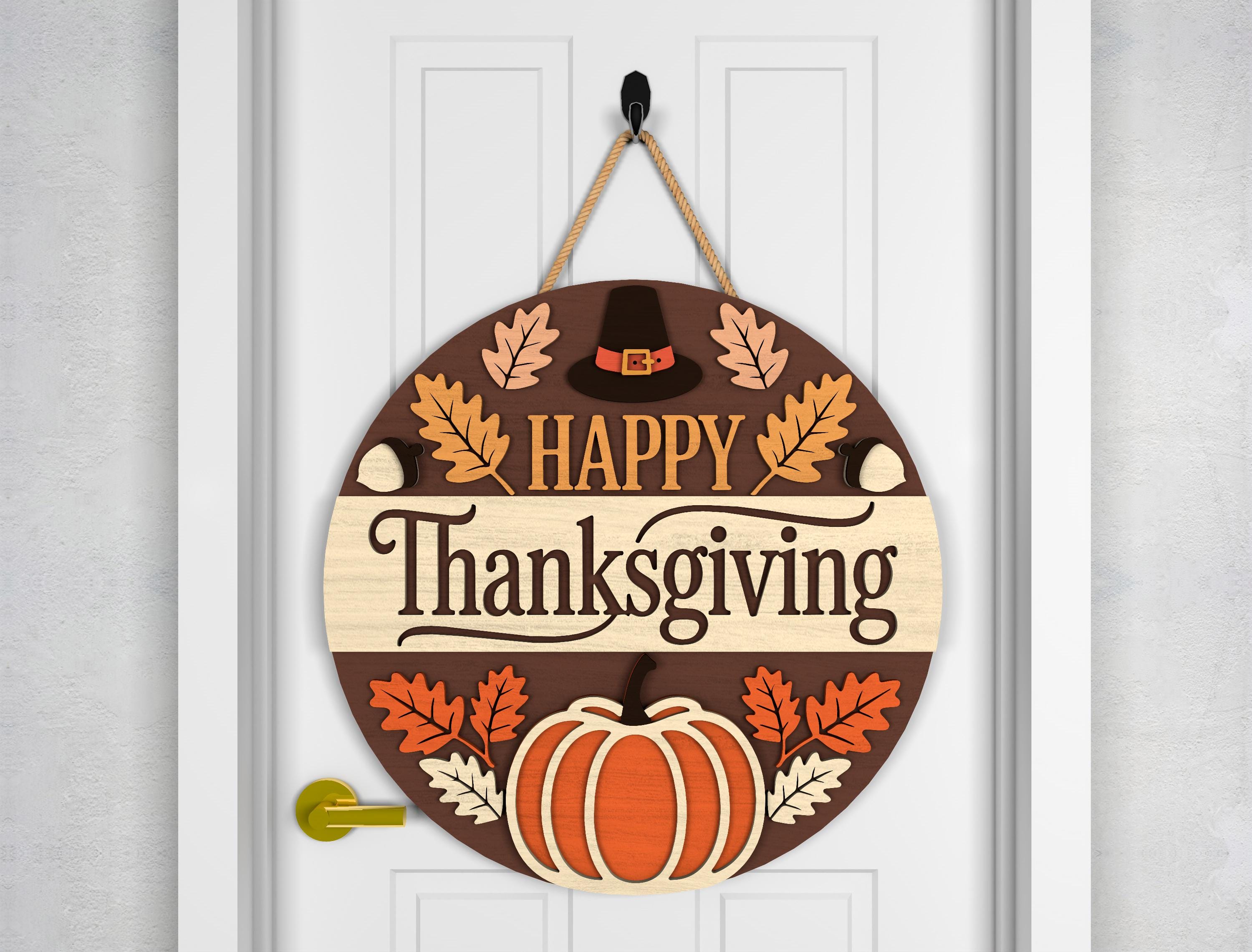 Fall Thanksgiving Door Sign SVG Bundle, Pumpkin Turkey Gnome Round Sign ...