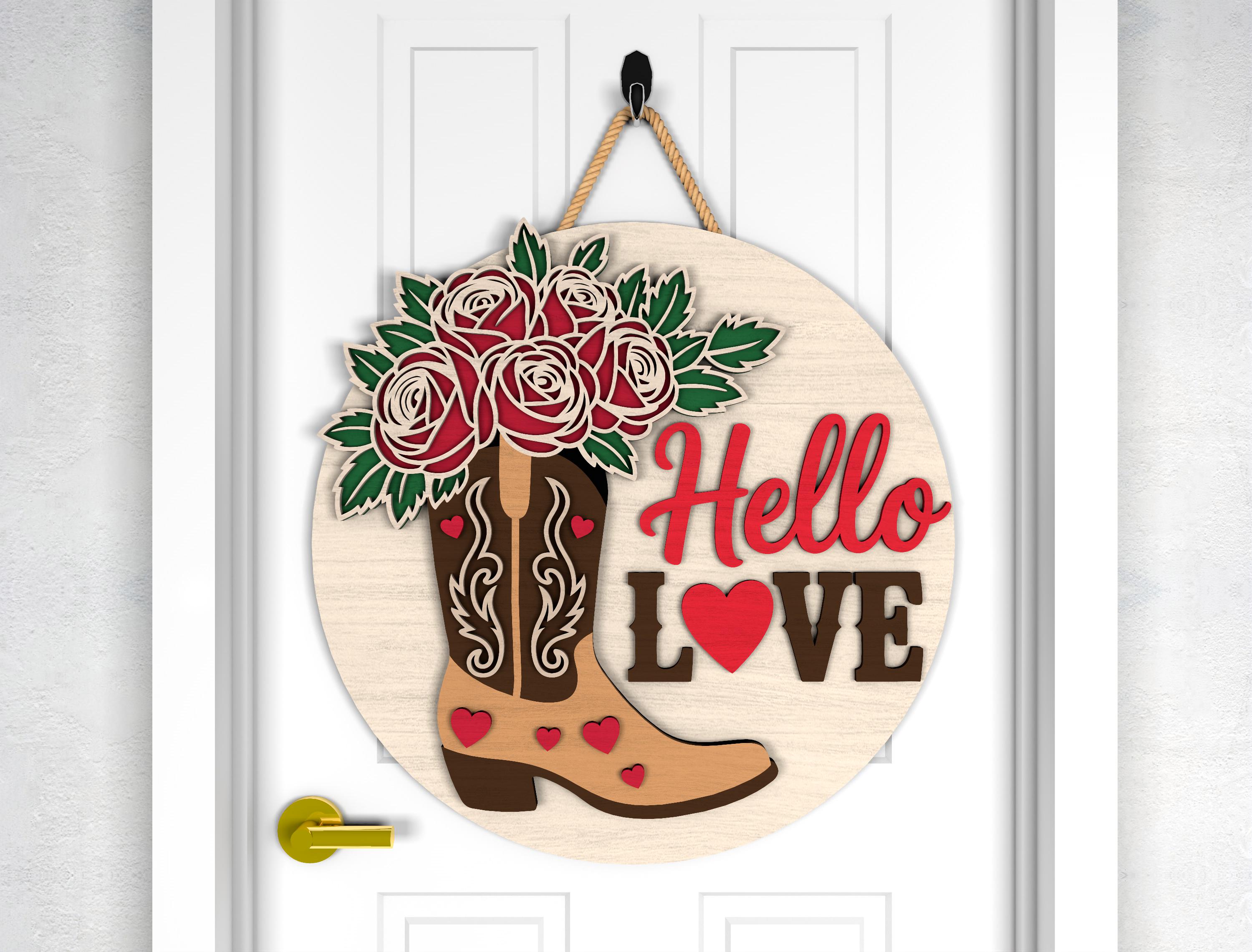 Happy Valentines Day Door Sign SVG Bundle, Heart Welcome Sign Laser Cut ...
