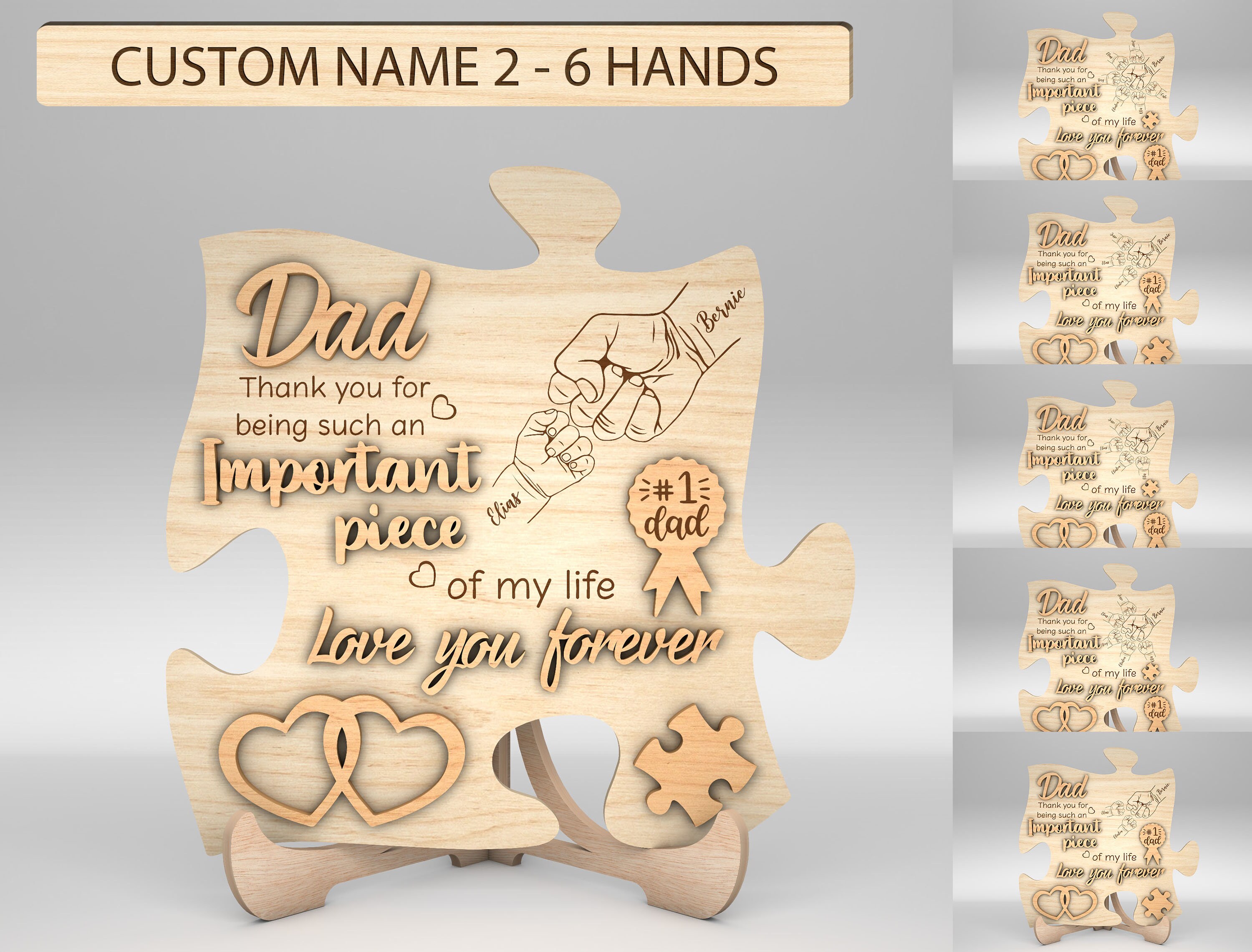 Personalized Dad and Kid Hands Stand Decor SVG, Dad Piece Svg, Gift for ...