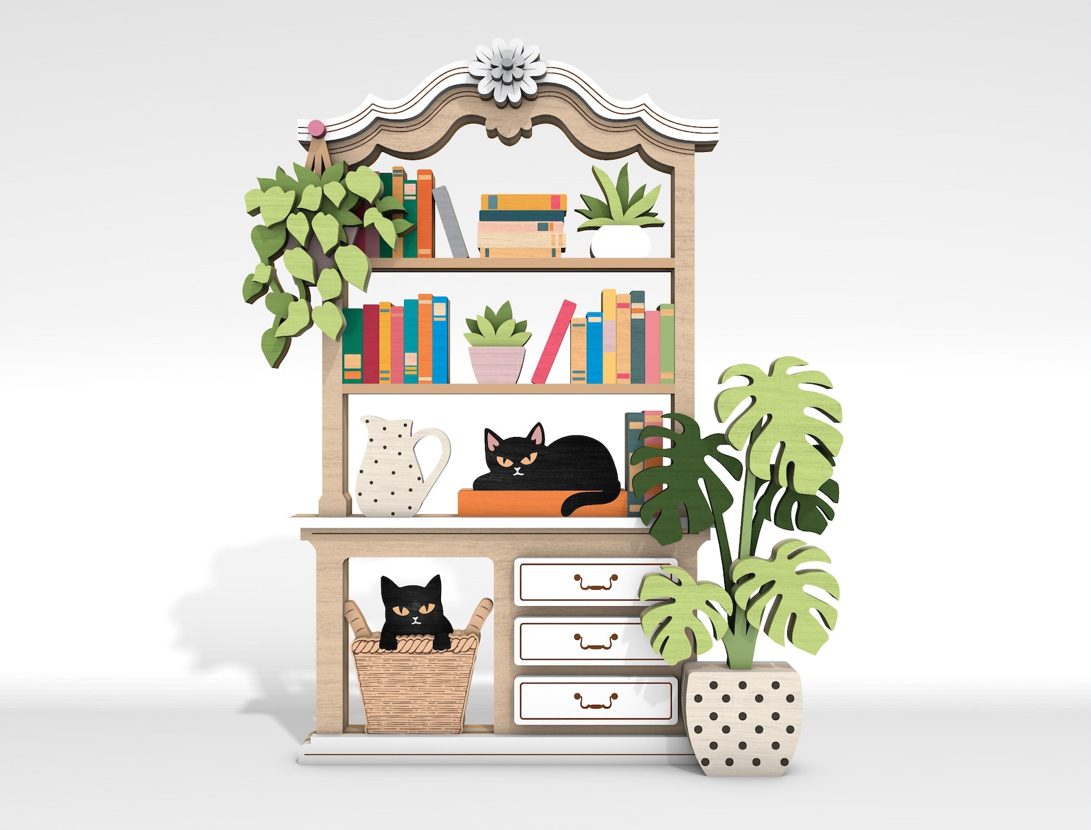Multilayer Bookcase Art Svg,houseplants Layered Svg,hanging Plants Svg ...