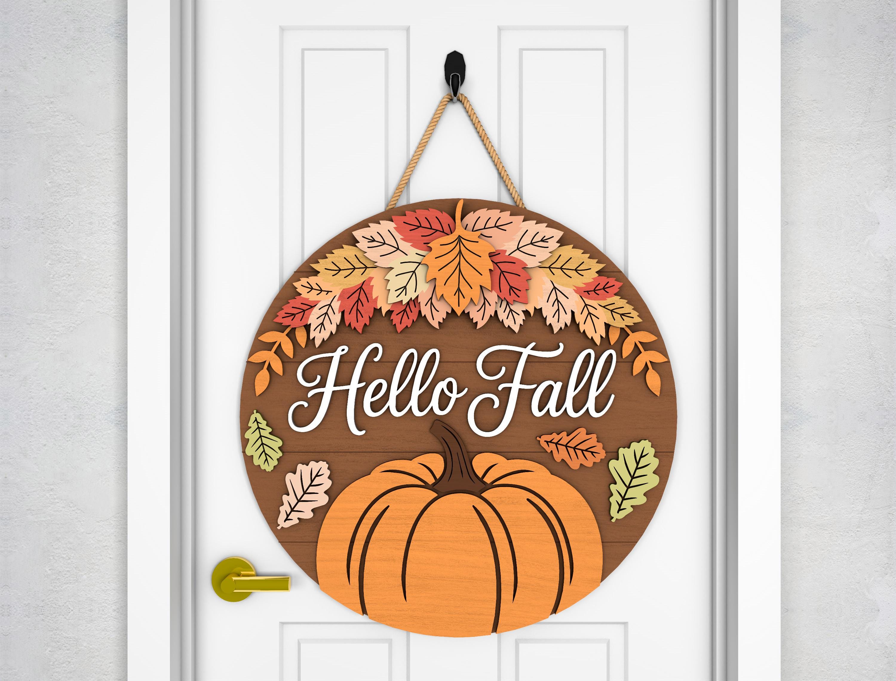 Fall Door Sign SVG Bundle, Autumn Pumpkin Sign Laser Cut Files, Welcome ...