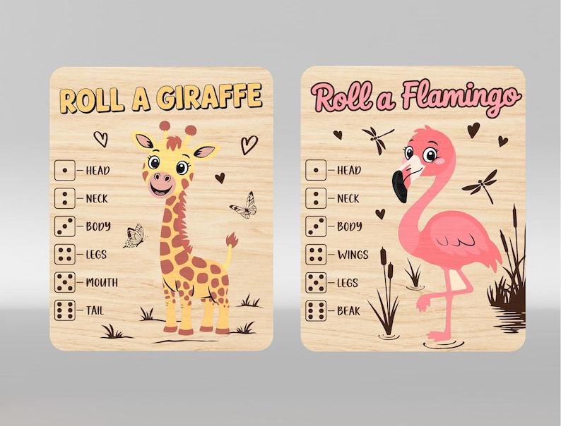 Zoo Animals Roll Game Wooden Board Set Laser Cut SVG, Roll a Tiger ...