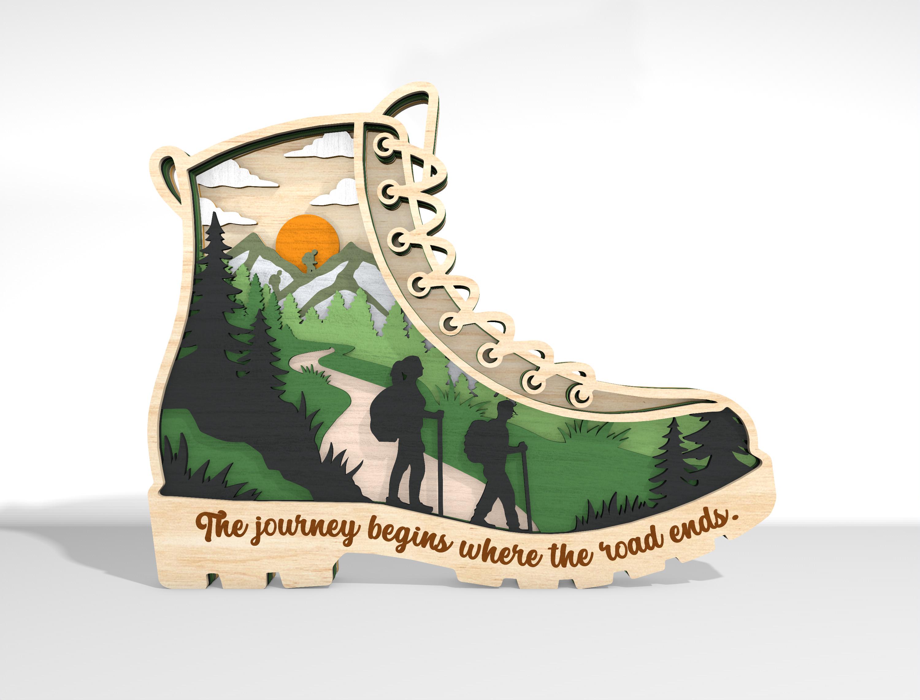 Multilayer Hiking Boot Svg,the Journey Begins Quote Layered Hiking ...