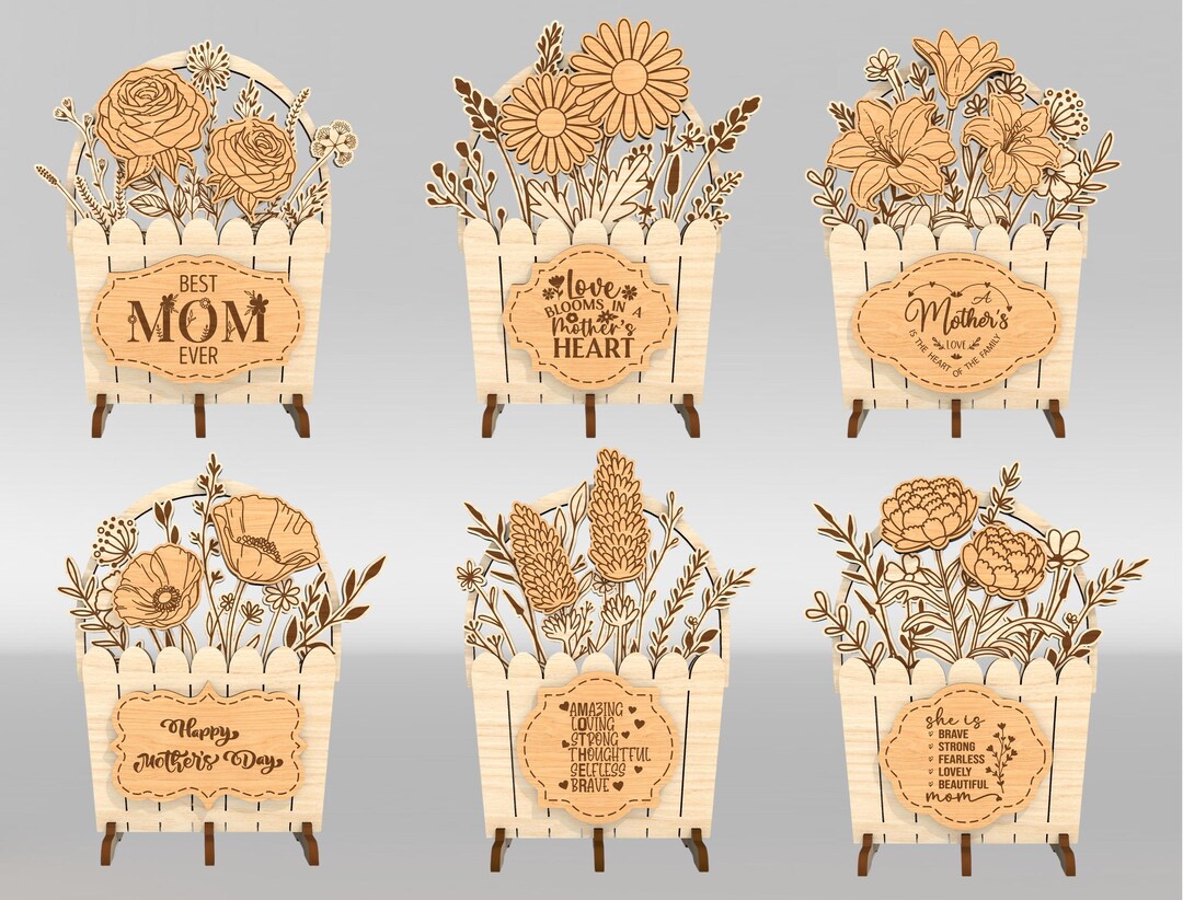 Standing Flower Pot 6 Bundle Laser Cut SVG, Mothers Day Flower Bouquet ...