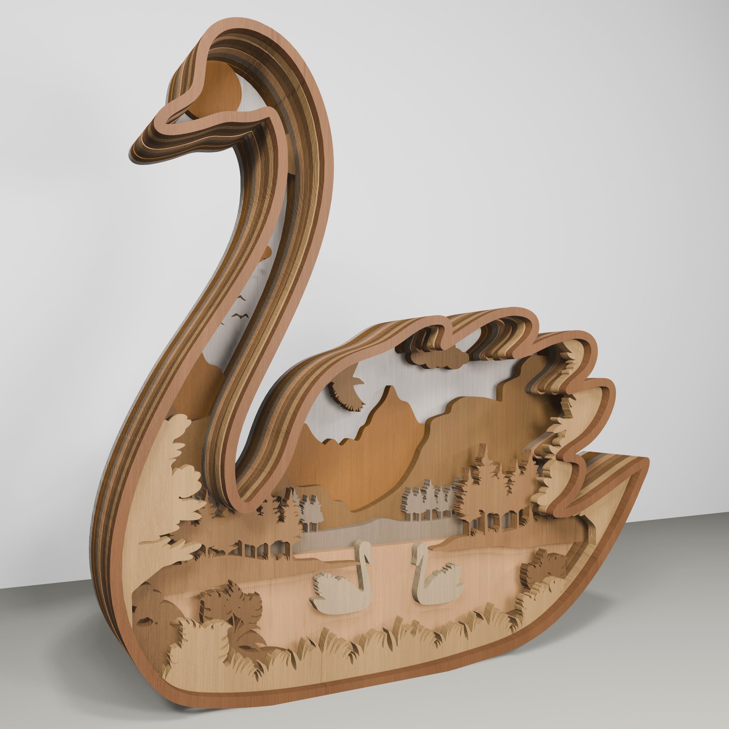 Multilayer Swan Scene Art Svg, 3D Layered Swan Art Svg, Swan Svg, 10 ...