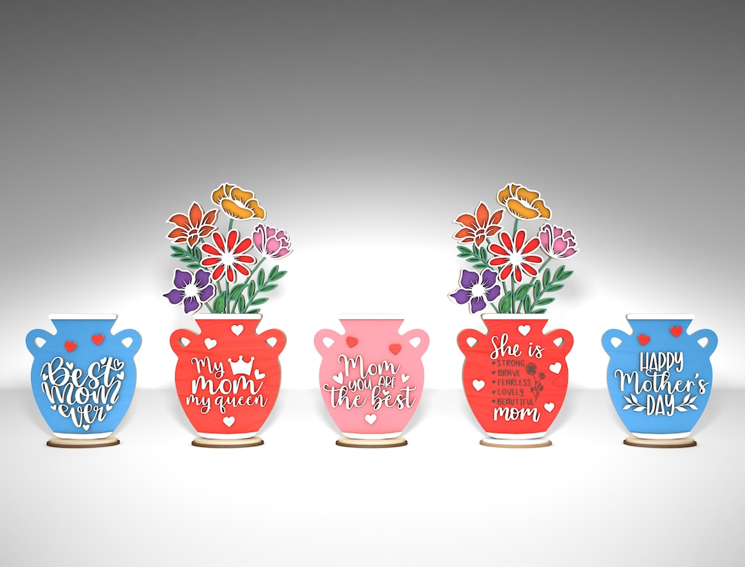 Mothers Day Flowers & Vase With Stand SVG, Gift for Mom, Mothers Day ...