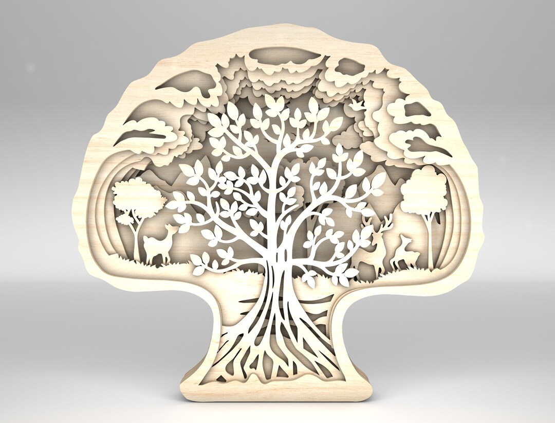 3D Multilayer Tree of Life Art Svg, Green Enviroment Svg, Deer Scene ...