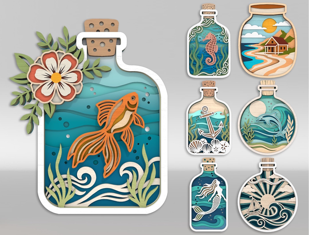 Multilayer Ocean Sea Bottles SVG Bundle, Coastal Sea Life Jar Decor ...