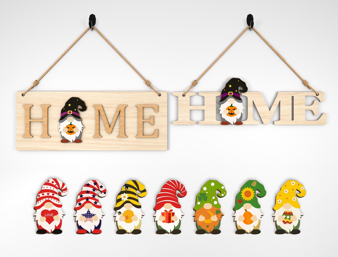 Interchangeable Home Door Welcome Sign SVG, Seasonal Gnome Door Sign ...