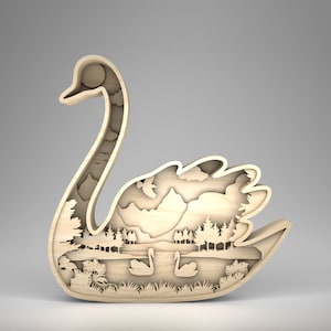 Multilayer Swan Scene Art Svg, 3D Layered Swan Art Svg, Swan Svg, 10 ...