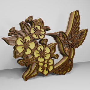 Colibrí multicapa con flores Art svg, Colibrí svg, Pieza de arte de 7 ...