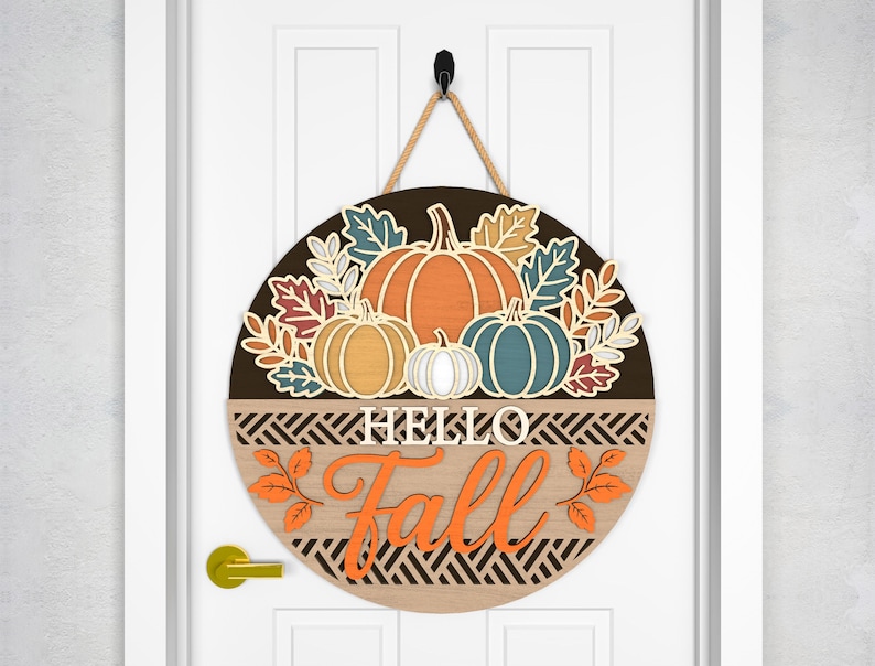 Fall Door Sign SVG Bundle, Autumn Pumpkin Sign Laser Cut Files, Welcome ...