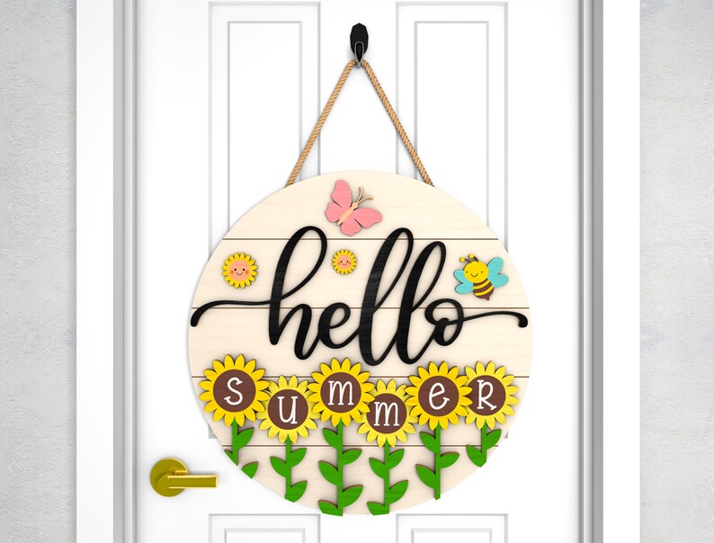 Hello Summer Round Sign SVG, Sunflowers Svg, Summer Welcome Sign Svg ...