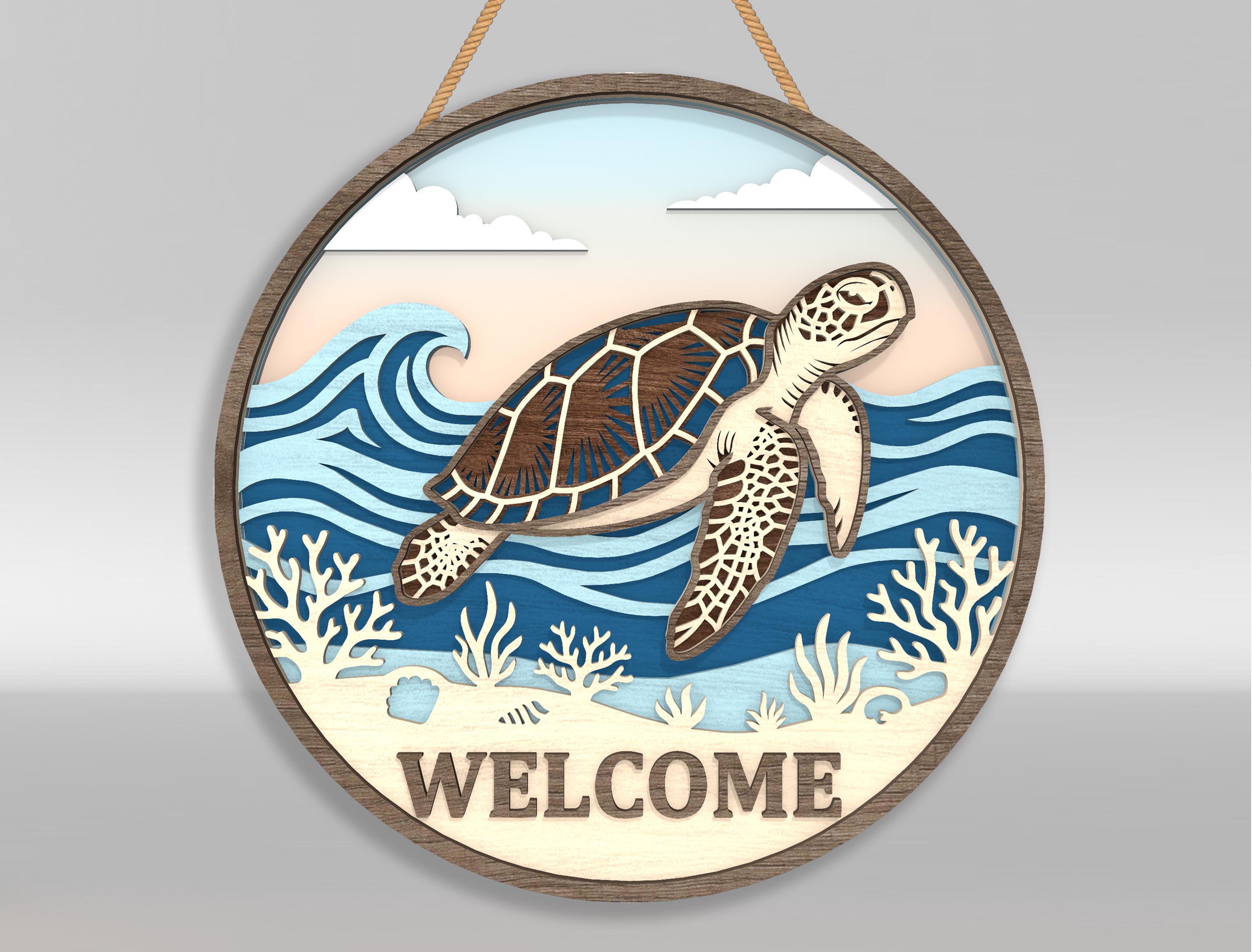 Ocean Welcome Sign SVG Bundle, Coastal Door Hanger Laser Cut File ...