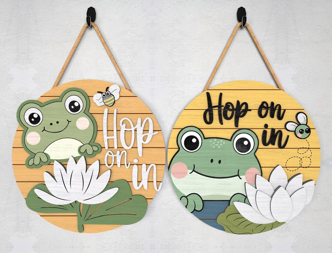 Frog Hop on in Round Sign SVG, Spring Flowers Svg, Lilypad Welcome Sign ...