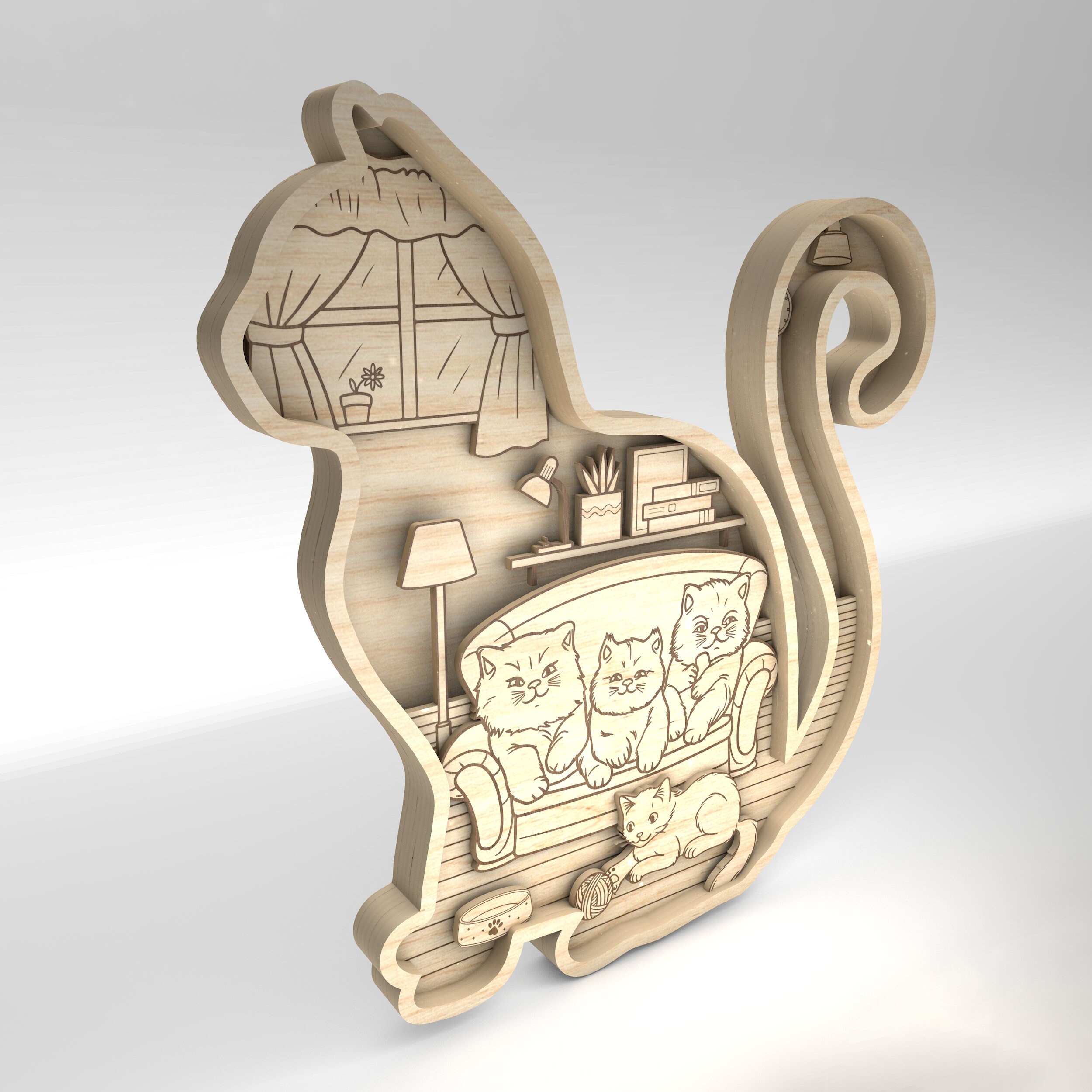 Multilayer Cat Scene Art Svg, 3D Layered Kitty Art Svg, Cute Cat Svg, 7 ...