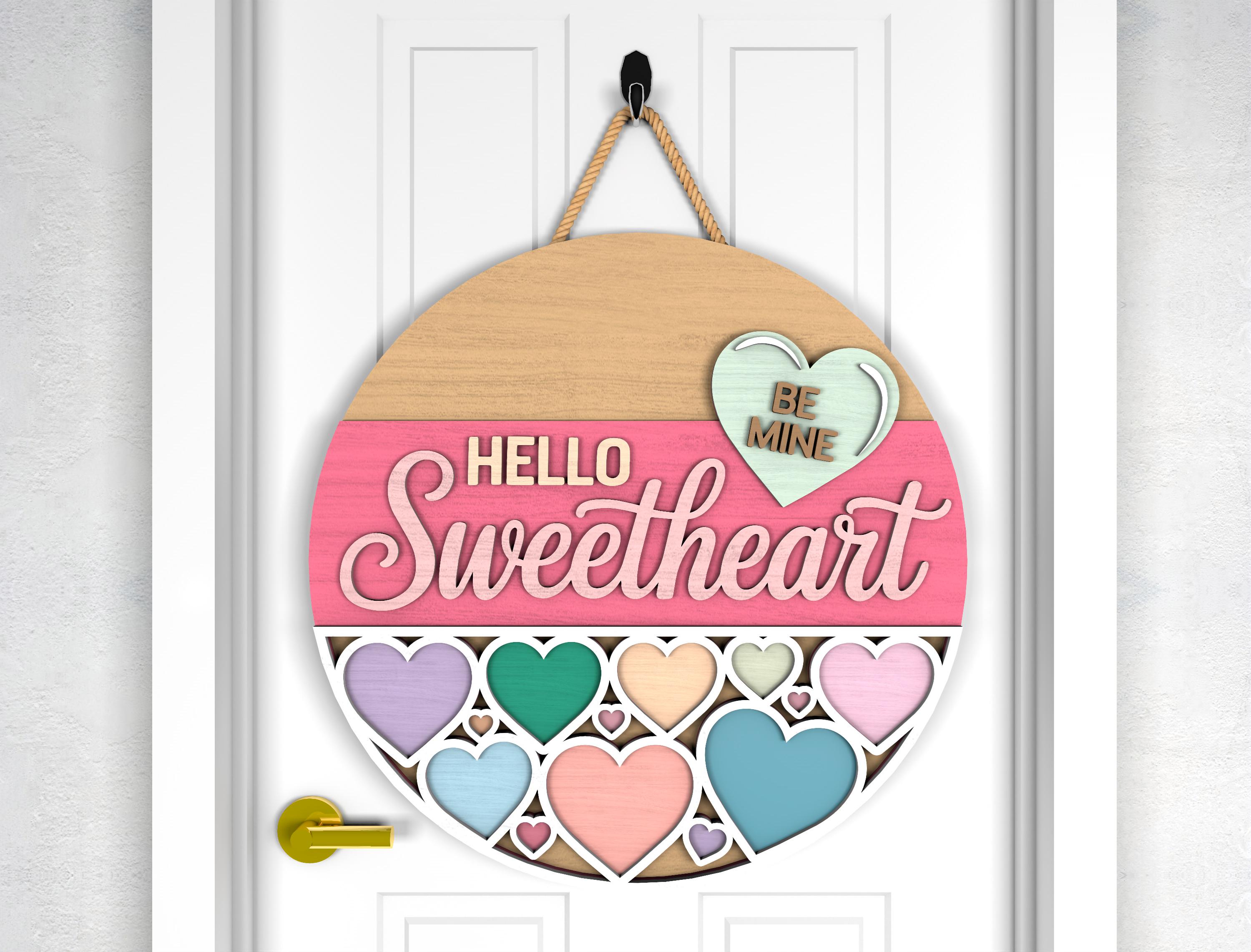 Happy Valentines Day Door Sign SVG Bundle, Heart Welcome Sign Laser Cut ...