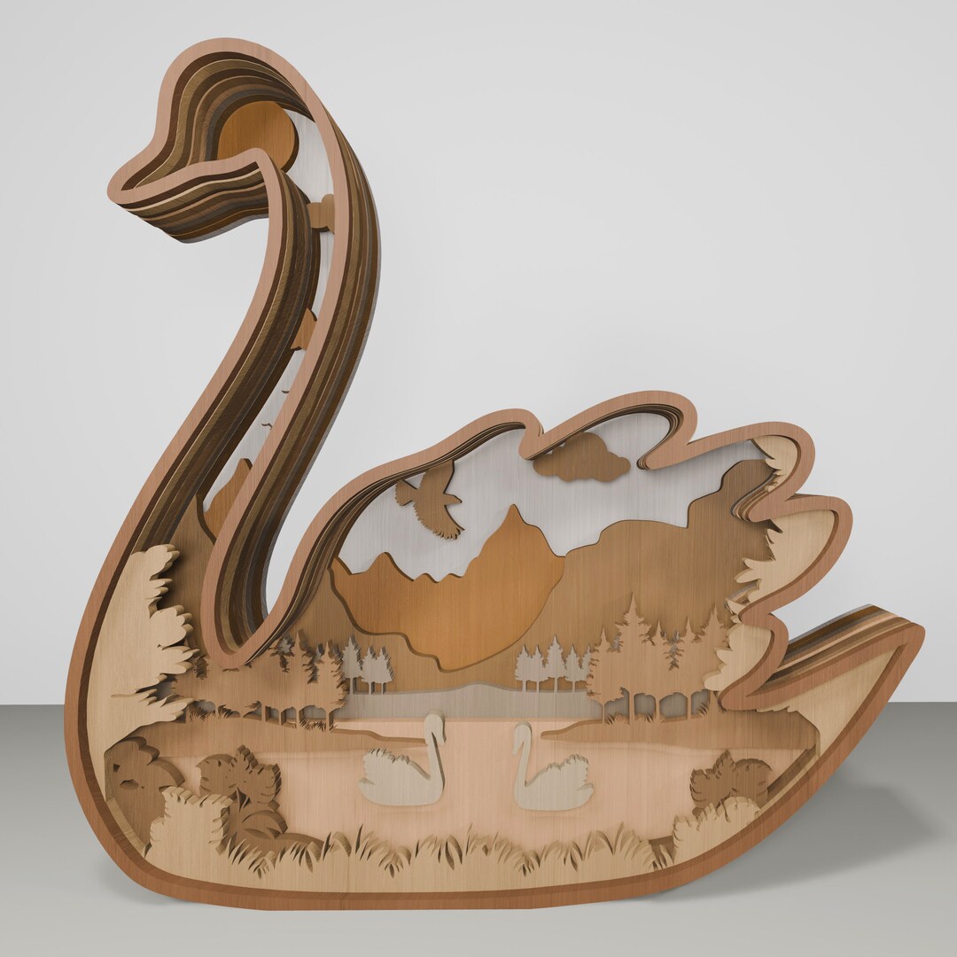 Multilayer Swan Scene Art Svg, 3D Layered Swan Art Svg, Swan Svg, 10 ...