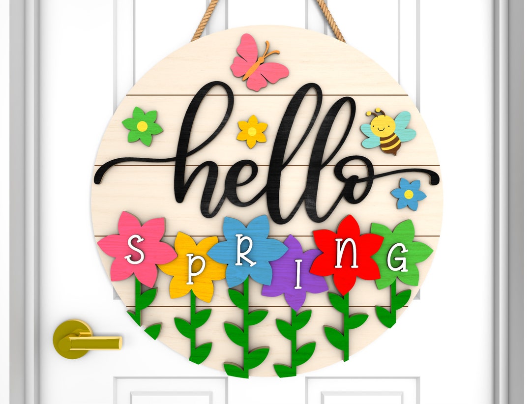 Hello Spring Round Sign SVG, Spring Flowers Svg, Spring Welcome Sign ...