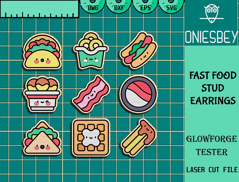 Fast Food Stud Earring Svg Bundle, Food Stud Earrings Laser Cut File ...
