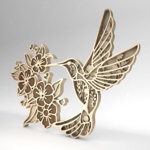 Colibrí multicapa con flores Art svg, Colibrí svg, Pieza de arte de 7 ...