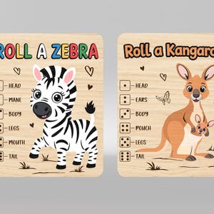 Zoo Animals Roll Game Wooden Board Set Laser Cut SVG, Roll a Tiger ...