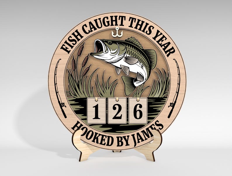 Fish Caught This Year Tracker Sign SVG, Personalized Angler Log Count ...