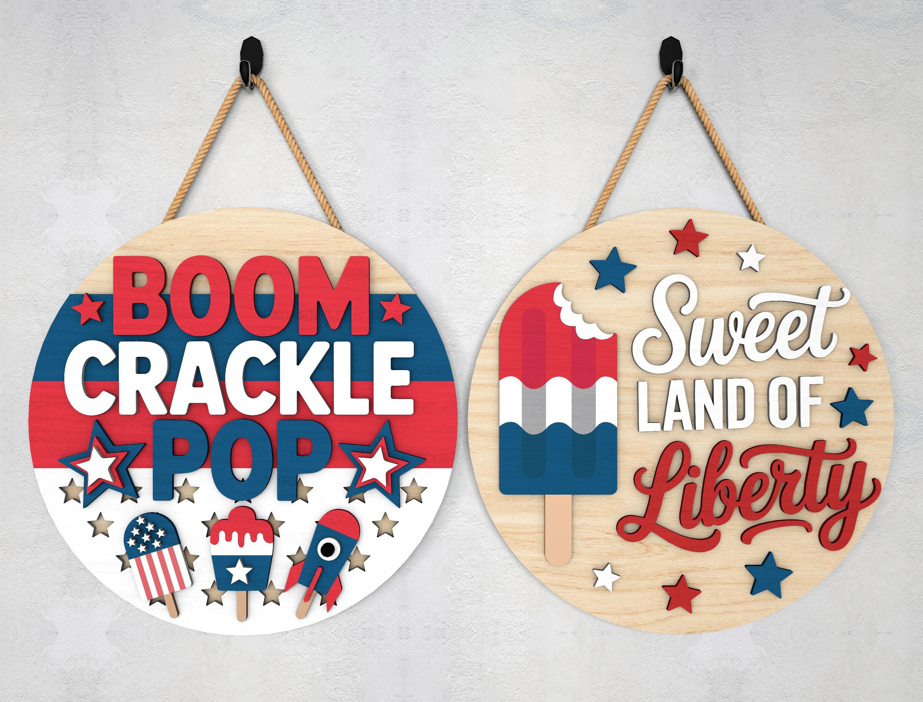 Patriotic Round Sign SVG Bundle, 4th of July Door Hanger Laser Cut ...