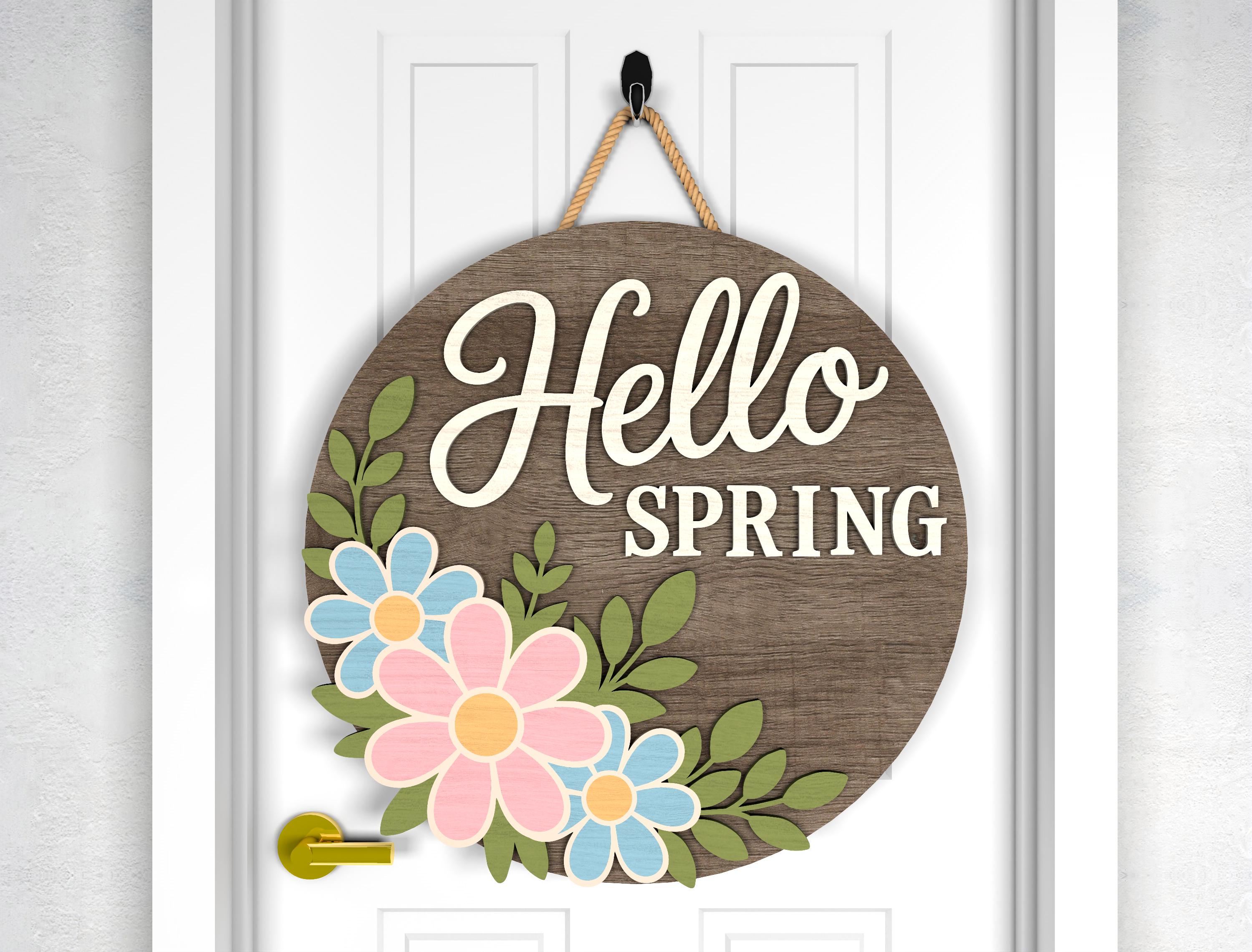 Hello Spring Door Hanger SVG Bundle, Welcome Daisy, Tulip & Spring Cow ...