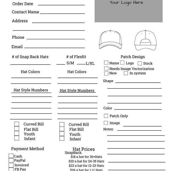 Custom Hat Order Form - Etsy