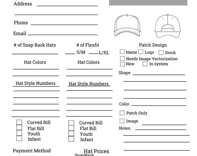 Editable Wholesale Custom Hat Order Form - Etsy