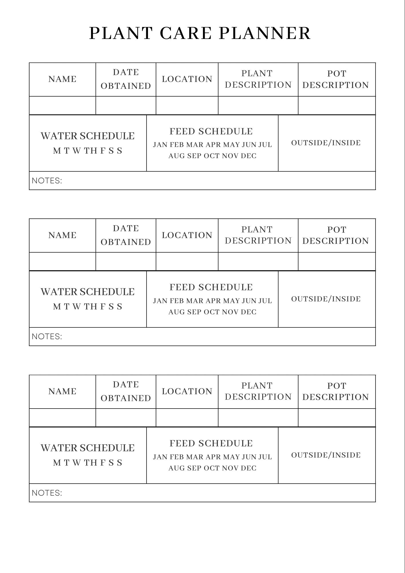 Editable Minimalist Plant Inventory List and Plant Care Planner - Etsy ...