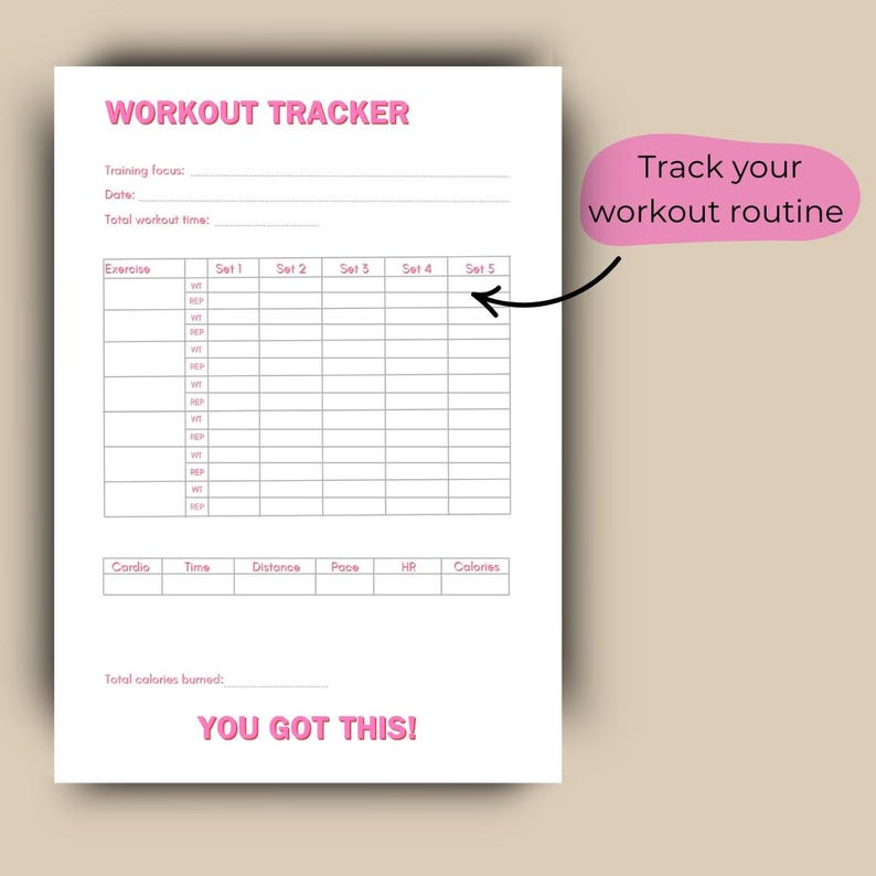 Printable Workout Tracker, Daily Workout Tracker, Workout Planner ...