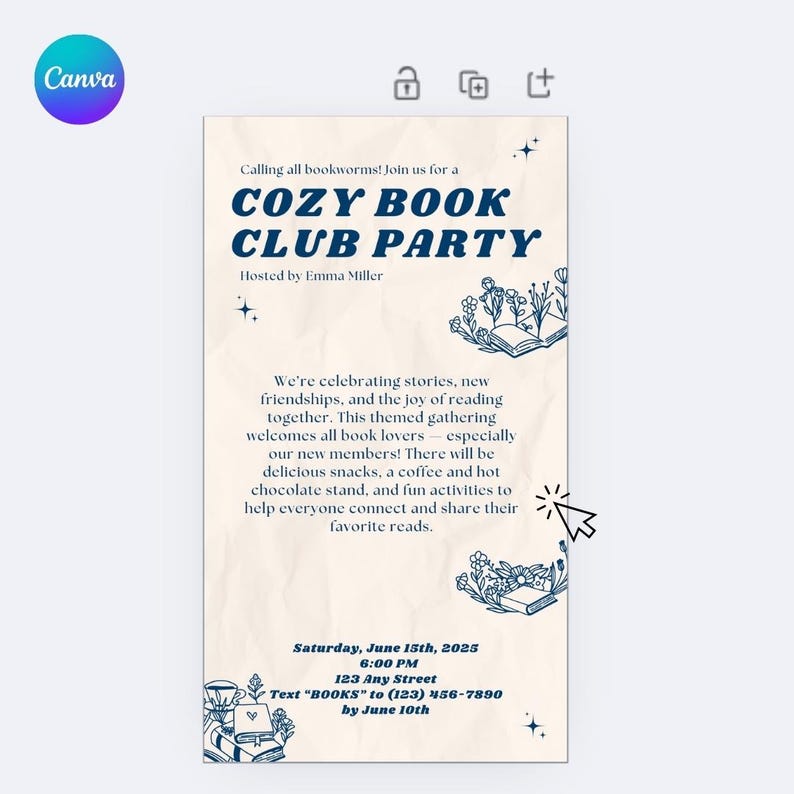 Book Club Party Invitation Template: Editable Book Lover's Invite ...