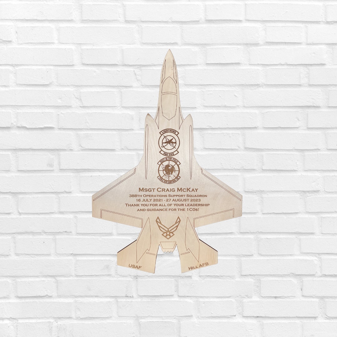 Custom Engraved Wood Fighter Jet Plaque | 1/4" Maple. Military Service ...